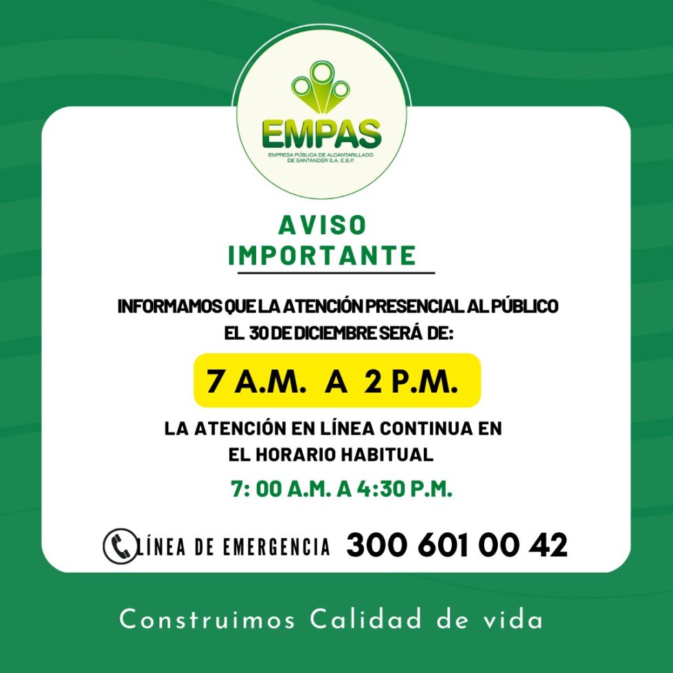 Modificación de horario de atención | Empas S.A ESP